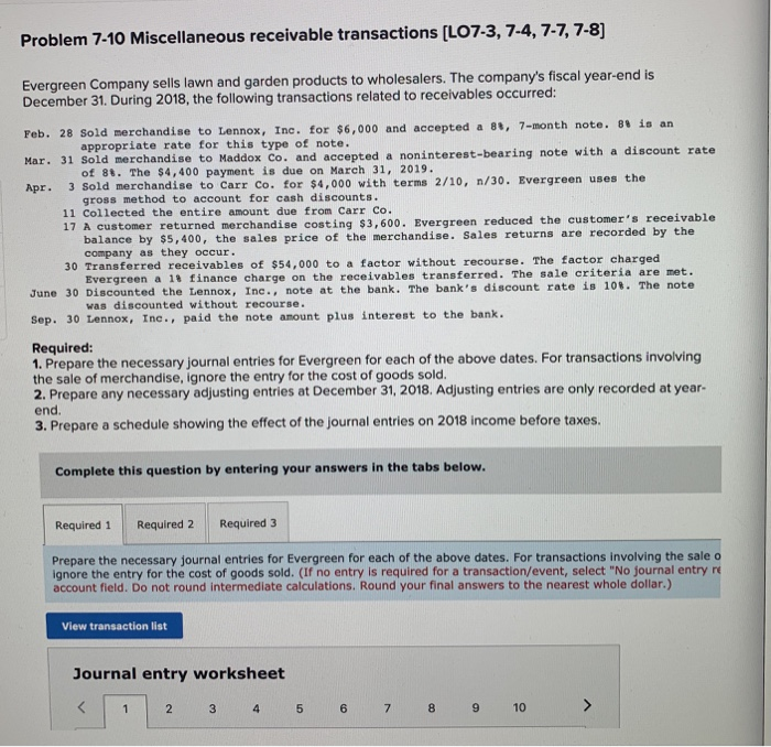 Solved Problem 7-10 Miscellaneous receivable transactions | Chegg.com