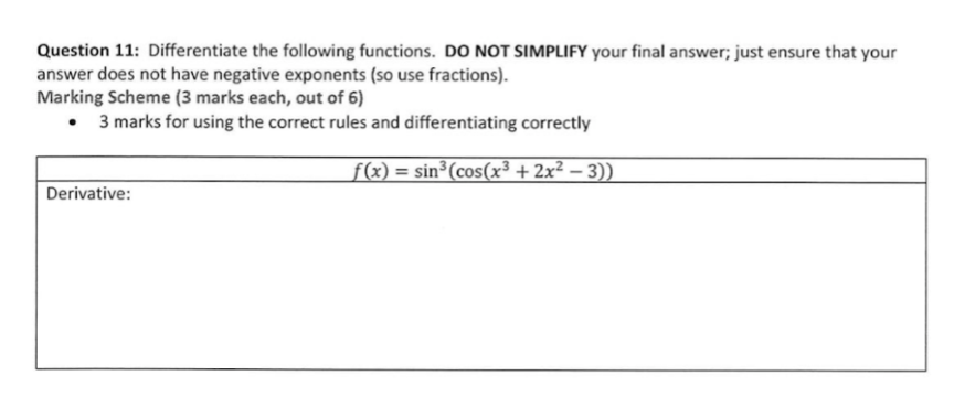 Solved Question 11: Differentiate the following functions. | Chegg.com