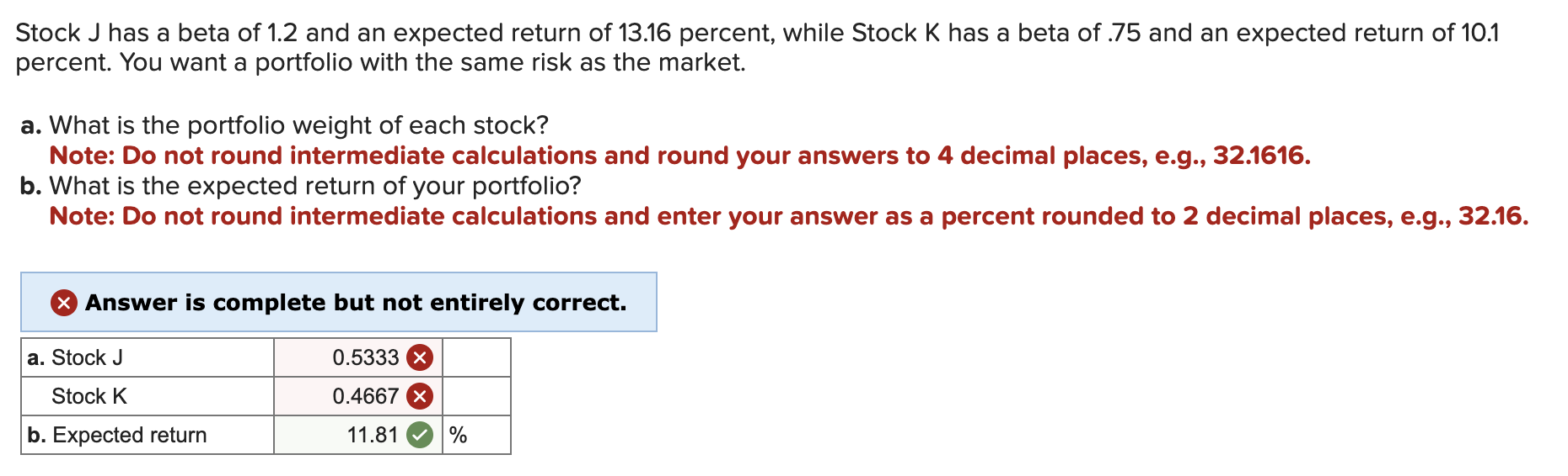 Solved Stock J has a beta of 1.2 and an expected return of | Chegg.com