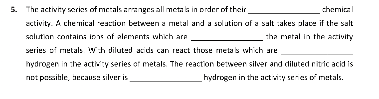 Solved The activity series of metals arranges all metals in | Chegg.com