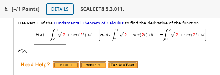 Solved 5. [-/1 Points] DETAILS SCALCET8 5.3.011. Use Part 1 | Chegg.com