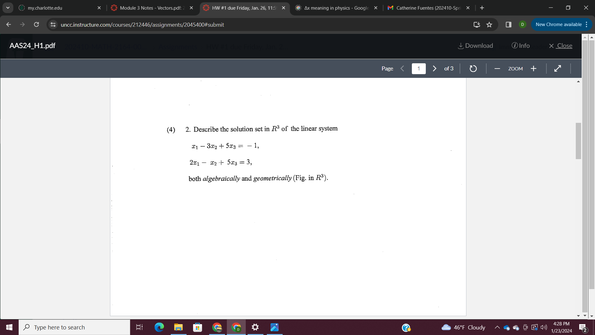 Solved (4) 2. ﻿Describe the solution set in R3 ﻿of the | Chegg.com