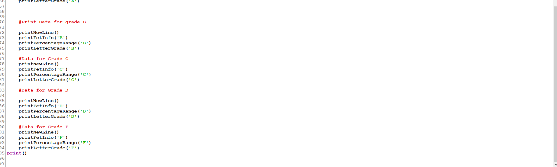 Solved #Print Data for grade B printNewLine() | Chegg.com