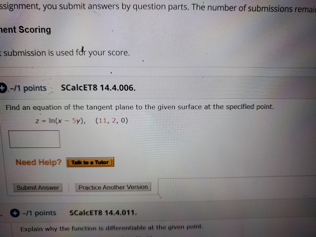 Solved ssignment, you submit answers by question parts. The | Chegg.com