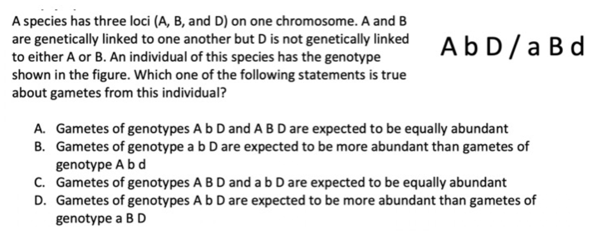 Solved A Species Has Three Loci A B And D On One