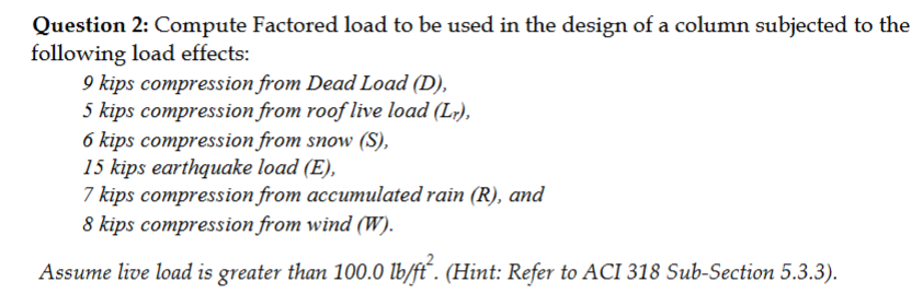 Solved Question 2: Compute Factored load to be used in the | Chegg.com