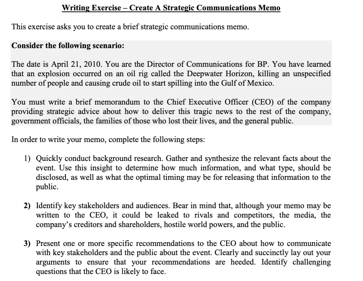 Solved Writing Exercise – Create A Strategic Communications | Chegg.com