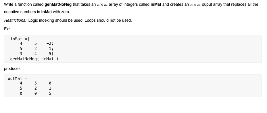 Solved In matlab, with no loops | Chegg.com