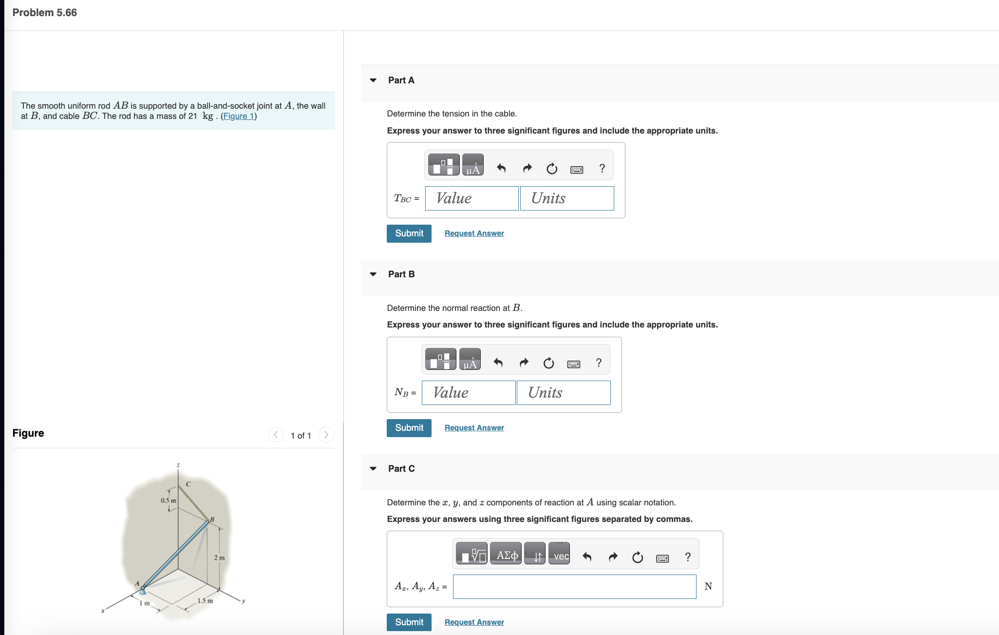 Solved The smooth uniform rod AB is supported by a | Chegg.com
