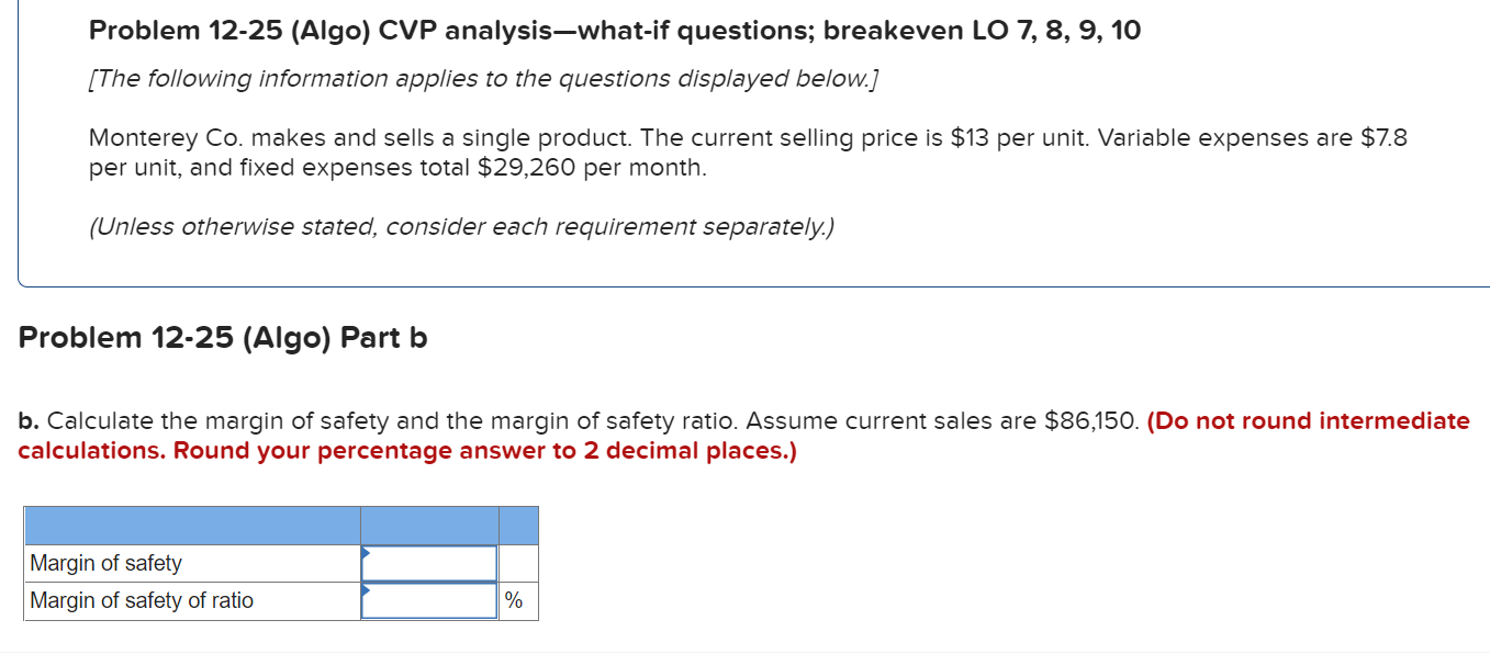 Solved Problem 12-25 (Algo) CVP analysis-what-if questions; | Chegg.com