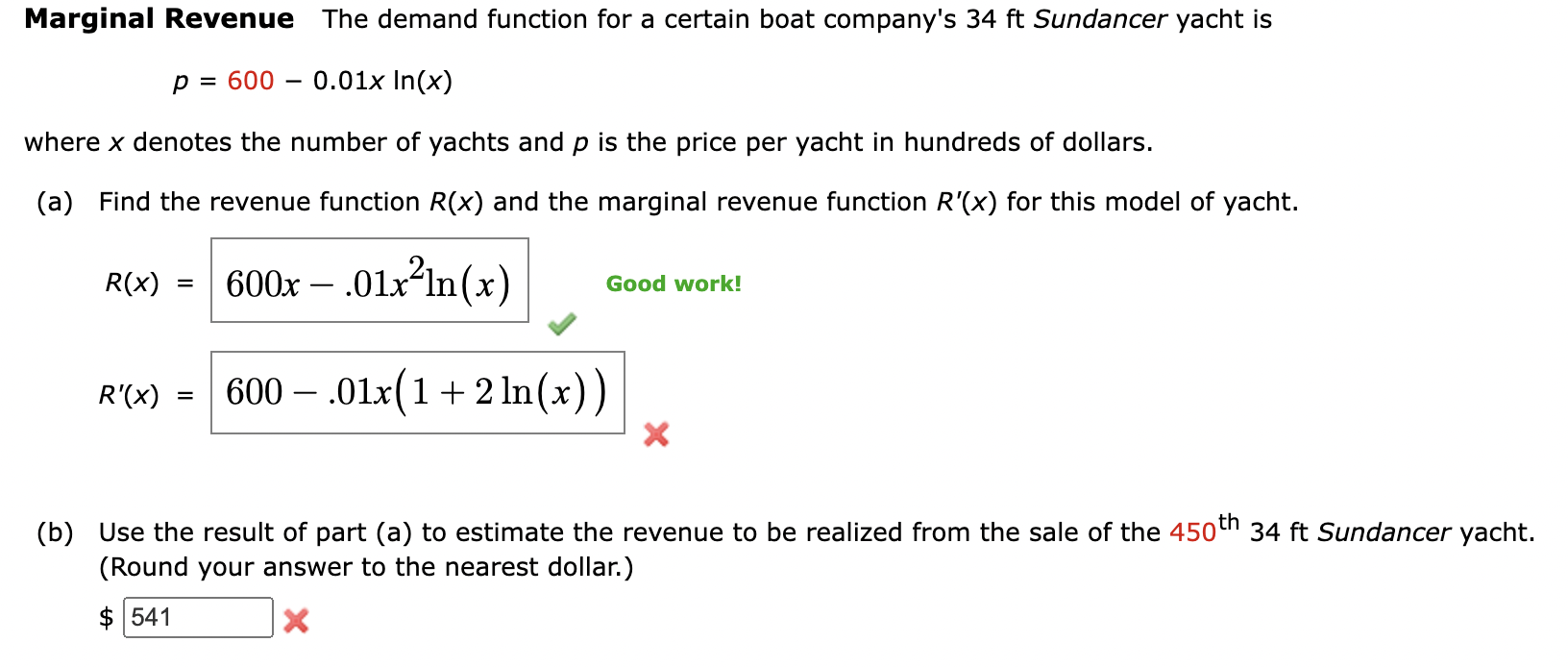 Solved Marginal Revenue The demand function for a certain | Chegg.com