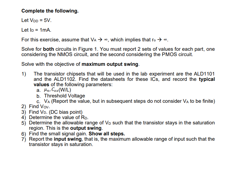 Solved Prelab 1 Common Source Transistor Amplifiers Figure
