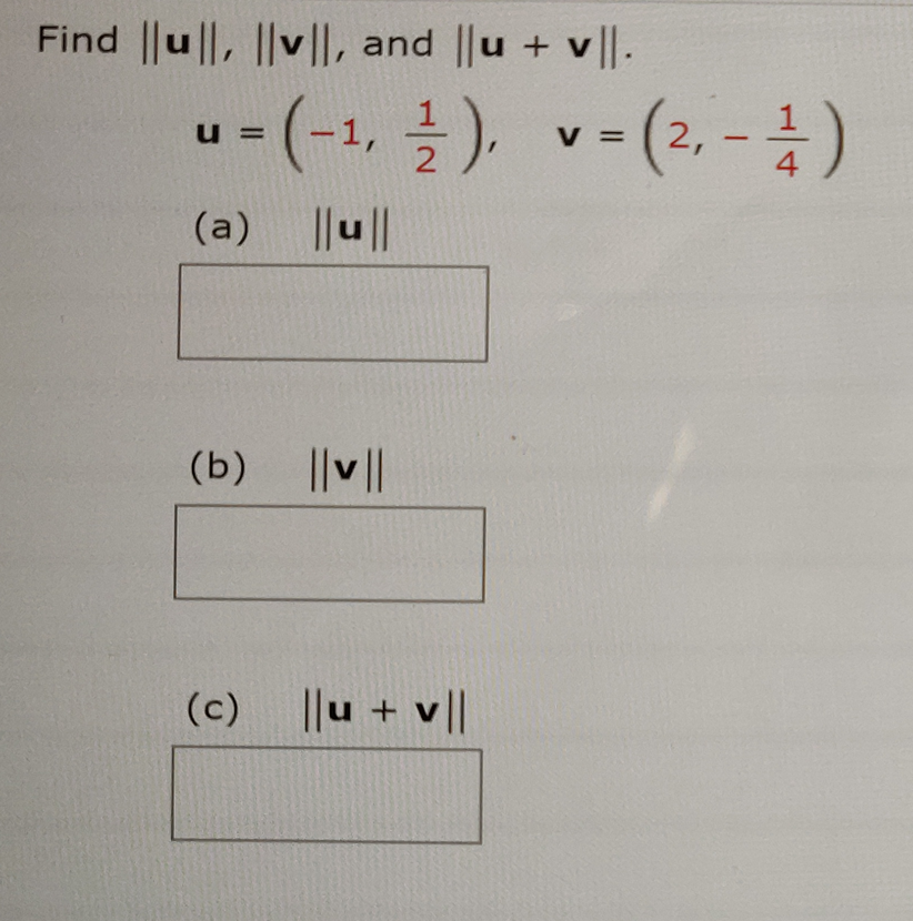 Solved Find || || || v ||, and || u + v ||- (-1, 3). !=(2, - | Chegg.com
