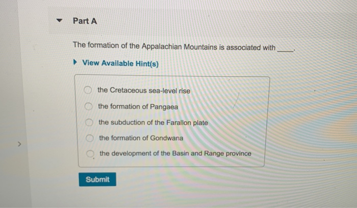 Solved Part A The formation of the Appalachian Mountains is | Chegg.com