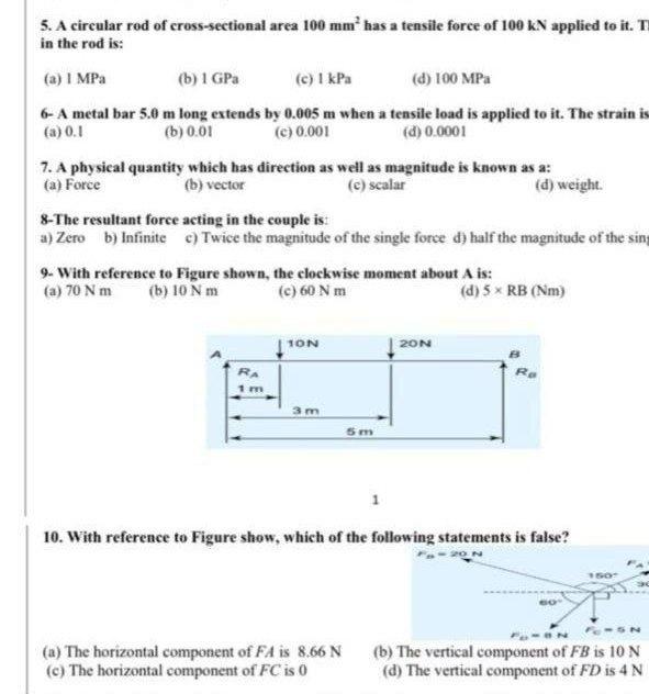 Solved 5. A circular rod of cross-sectional area 100 mm' has | Chegg.com