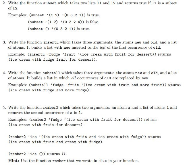2. Write the function subset which takes two lists 11 | Chegg.com