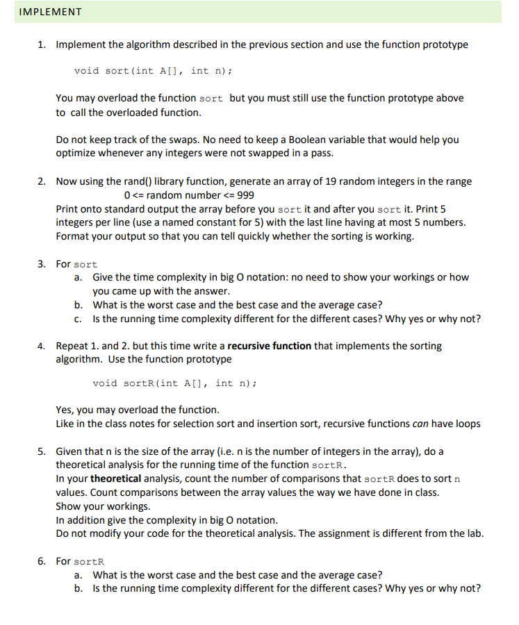 Solved DESCRIPTION OF A SORTING ALGORITHM Suppose we want to | Chegg.com