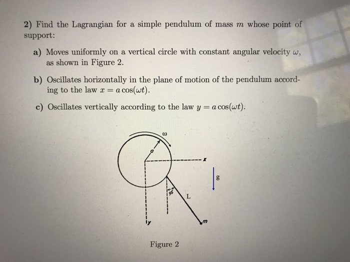 Solved 2) Find the Lagrangian for a simple pendulum of mass | Chegg.com