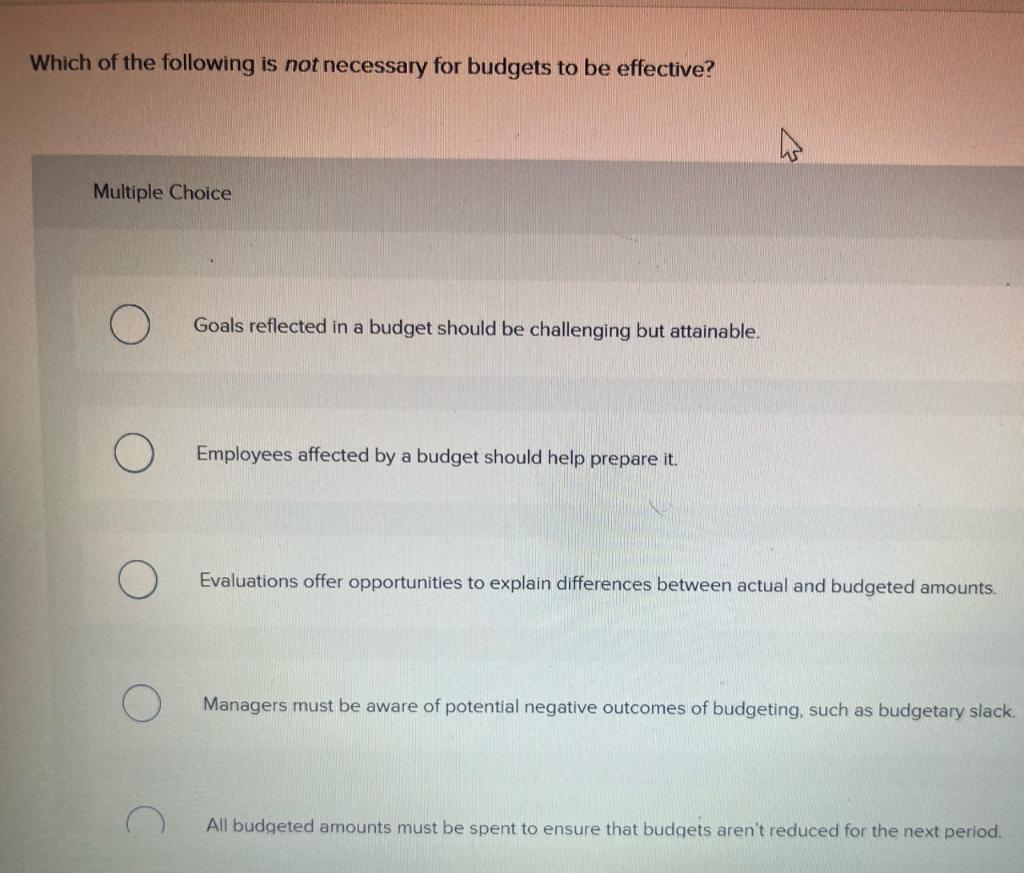 solved-which-of-the-following-is-not-necessary-for-budgets-chegg