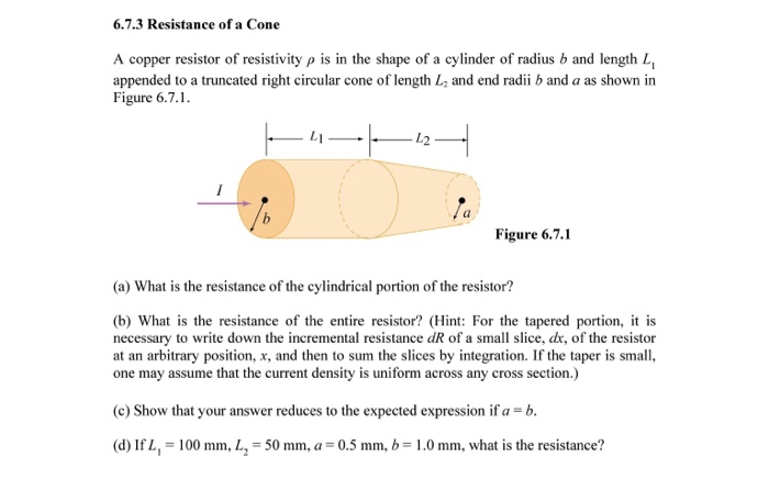 Solved 6.7.3 Resistance of a Cone A copper resistor of | Chegg.com