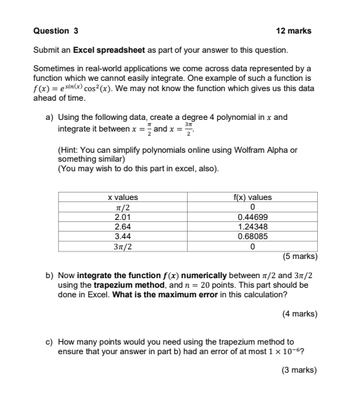 Solved Submit an Excel spreadsheet as part of your answer to | Chegg.com