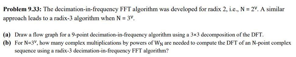 Solved Problem 9.33: The decimation-in-frequency FFT | Chegg.com