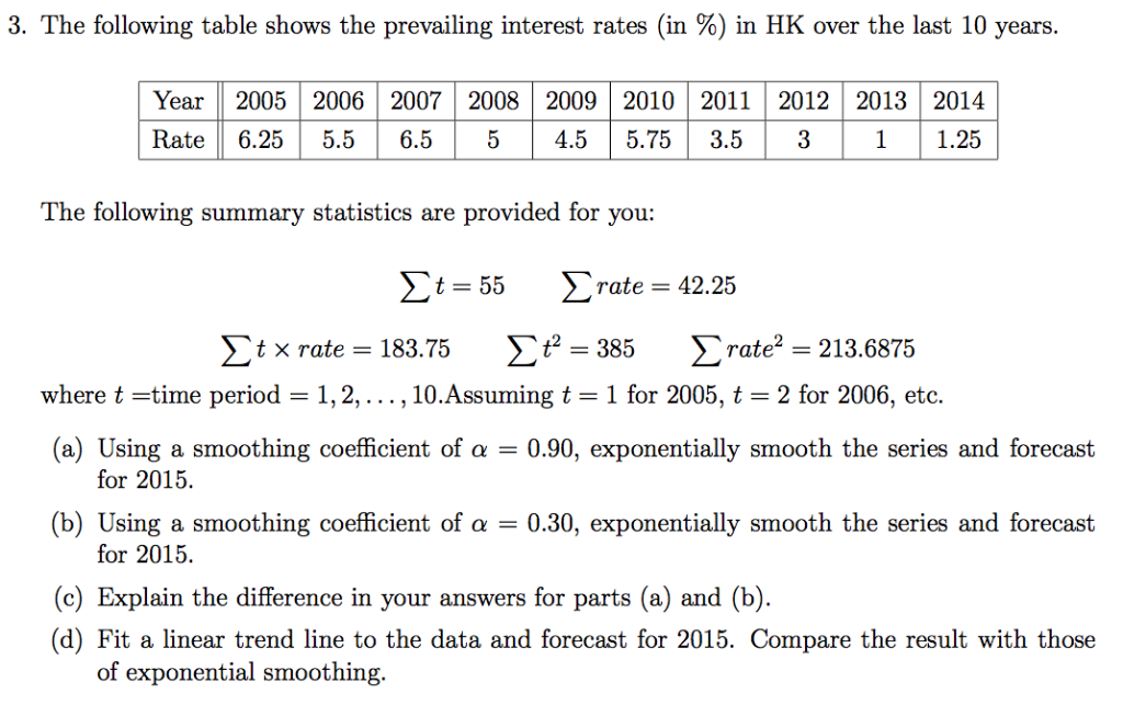 Solved 3. The following table shows the prevailing interest | Chegg.com