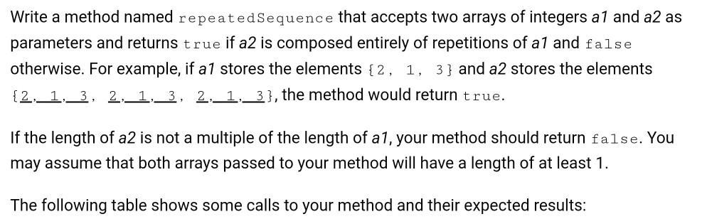 Solved Write a method named repe atedSequence that accepts | Chegg.com
