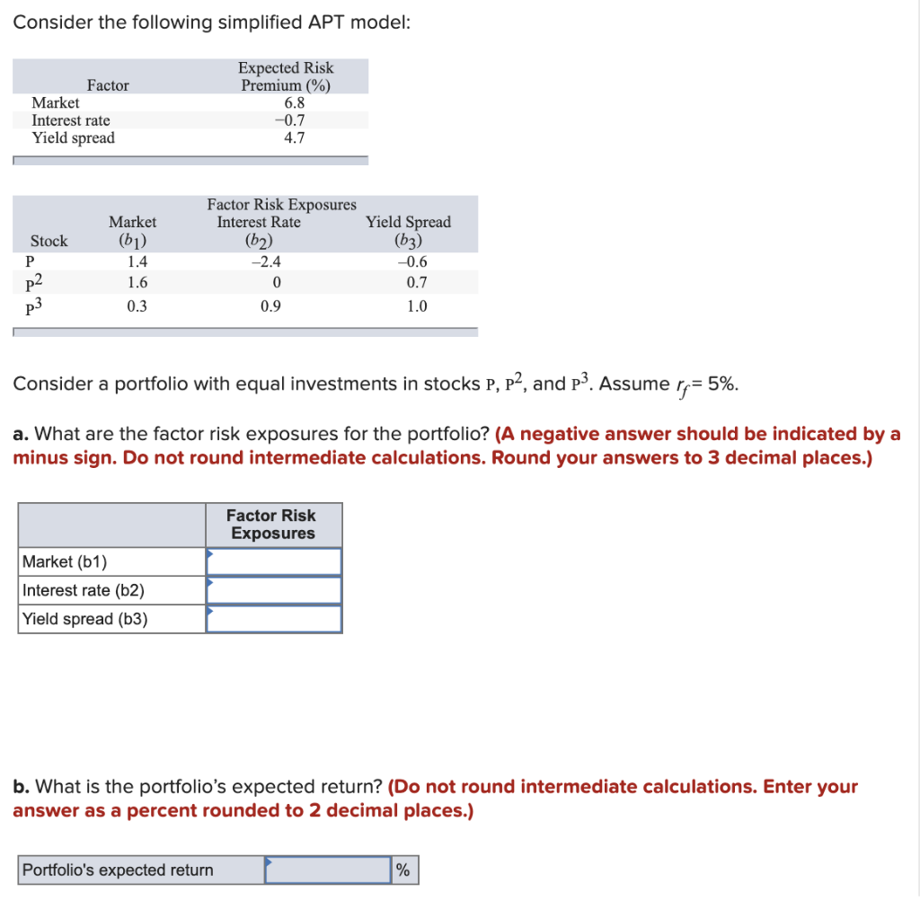 Solved Consider the following simplified APT model: Factor | Chegg.com