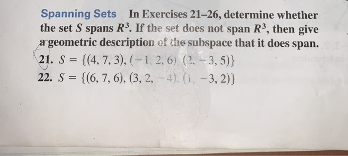 Solved Spanning Sets In Exercises 21 26 Determine Whether
