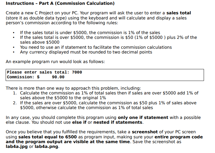 Solved Instructions - Part A (Commission Calculation) Create | Chegg.com