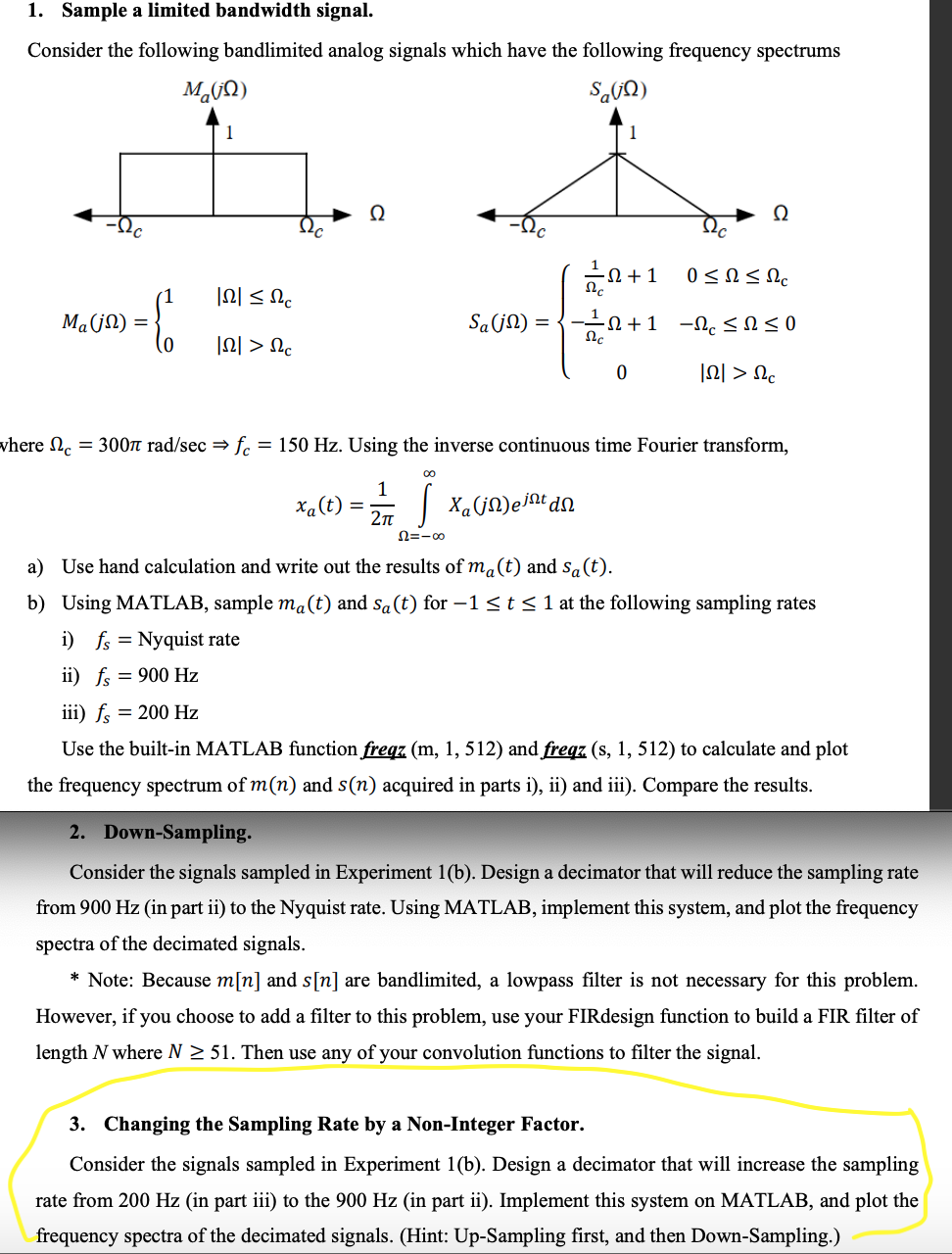 1. Sample a limited bandwidth signal. Consider the | Chegg.com