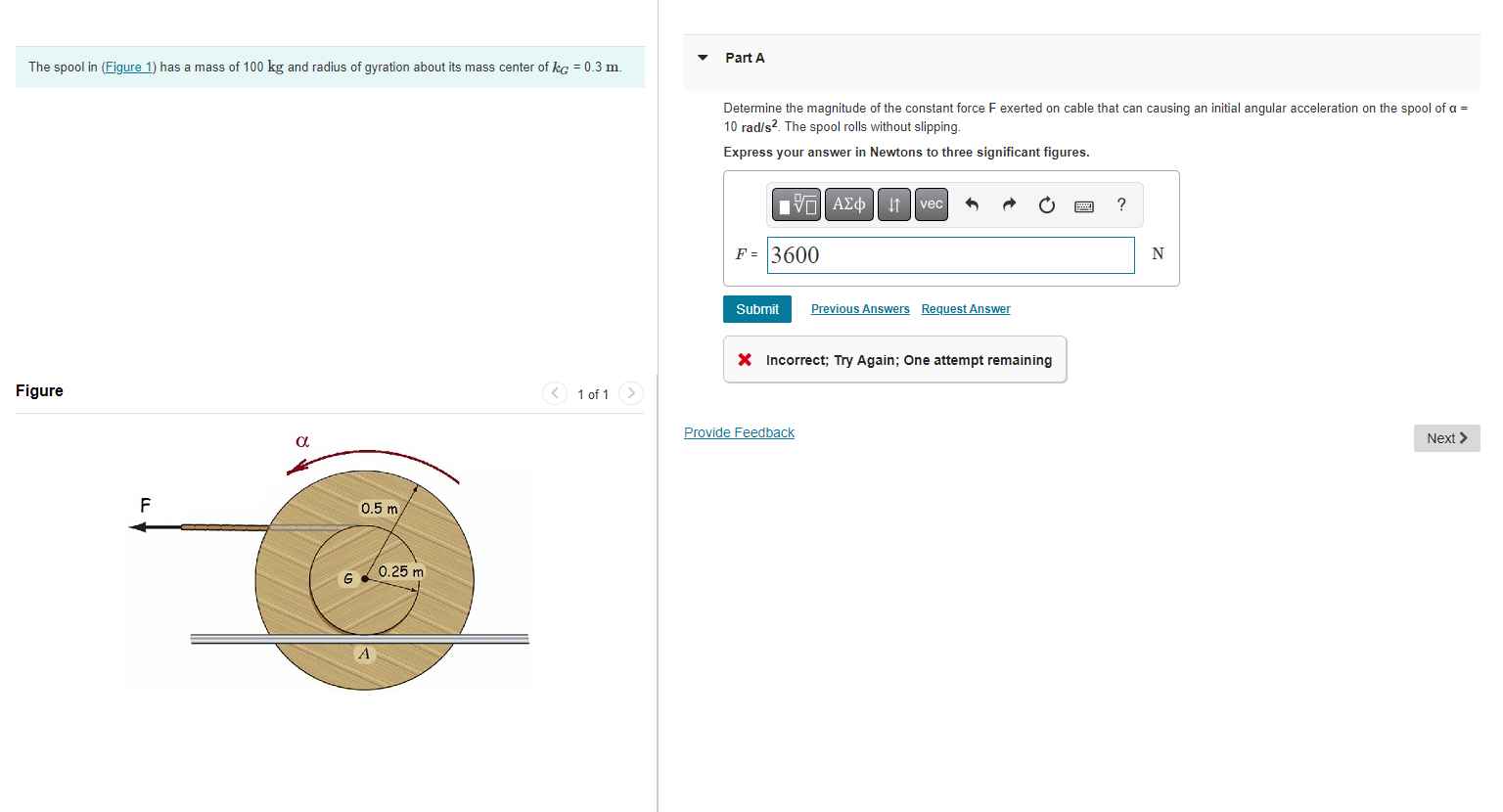 Solved The spool in (Figure 1) has a mass of 100 kgkg and | Chegg.com