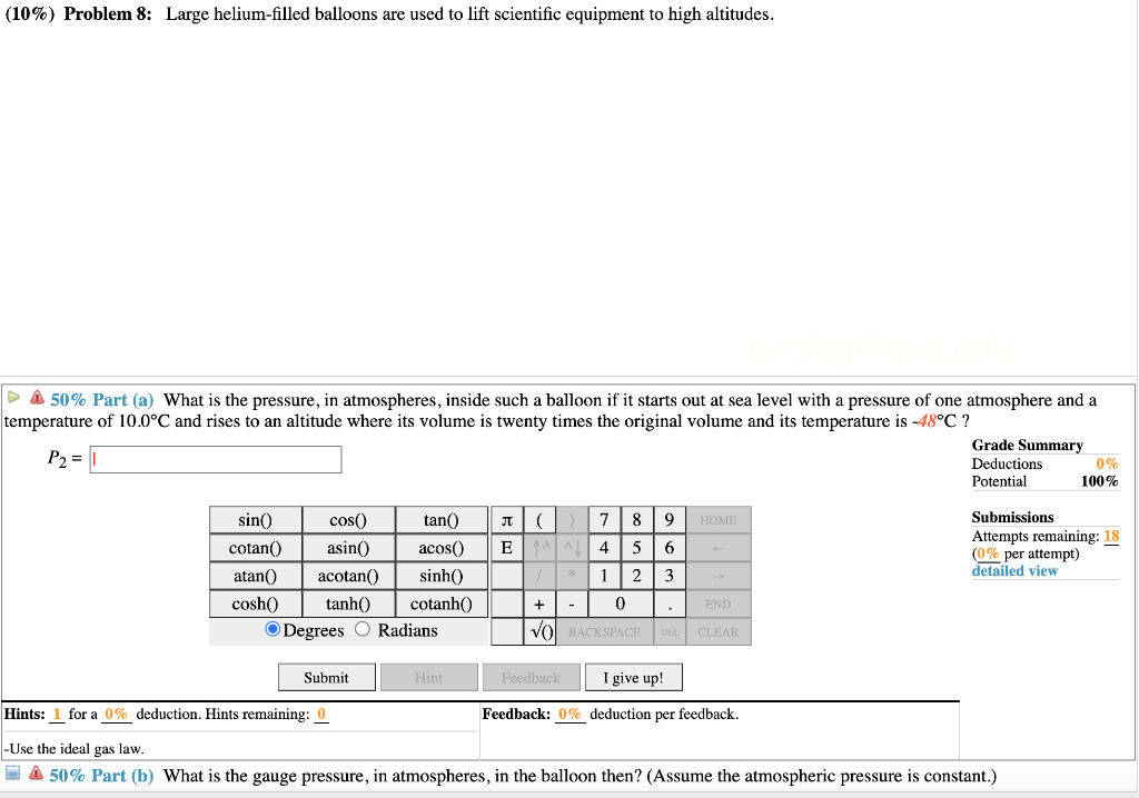 Solved (10%) Problem 8: Large helium-filled balloons are | Chegg.com