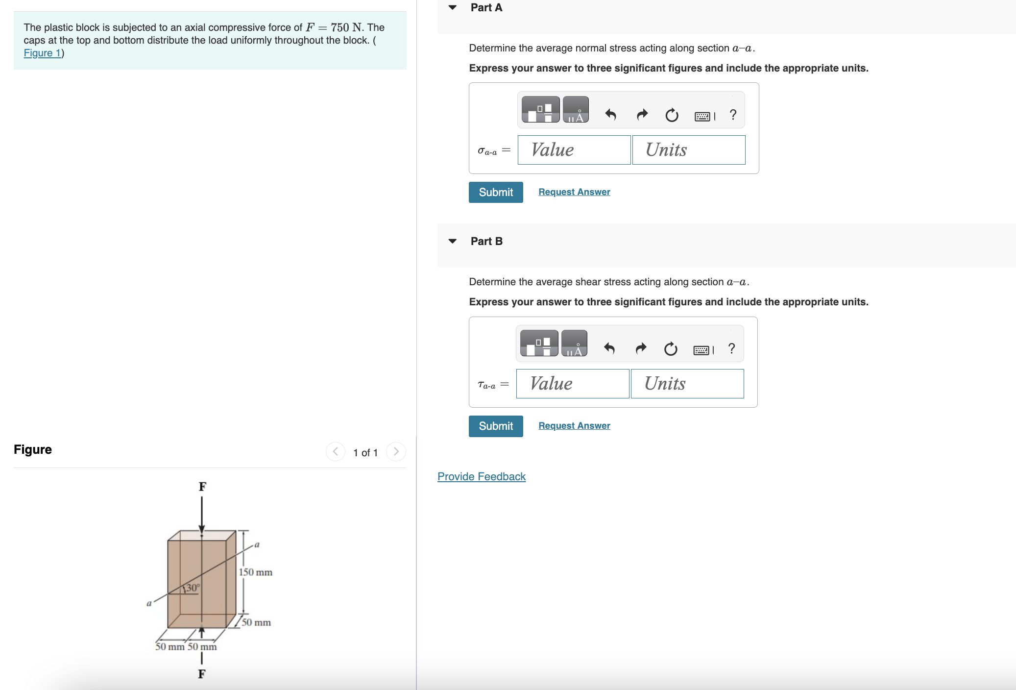 Solved The plastic block is subjected to an axial | Chegg.com