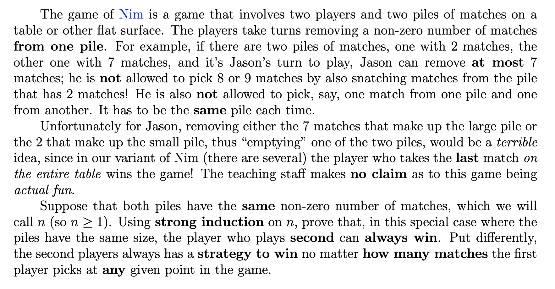 Solved The game of Nim is a game that involves two players | Chegg.com