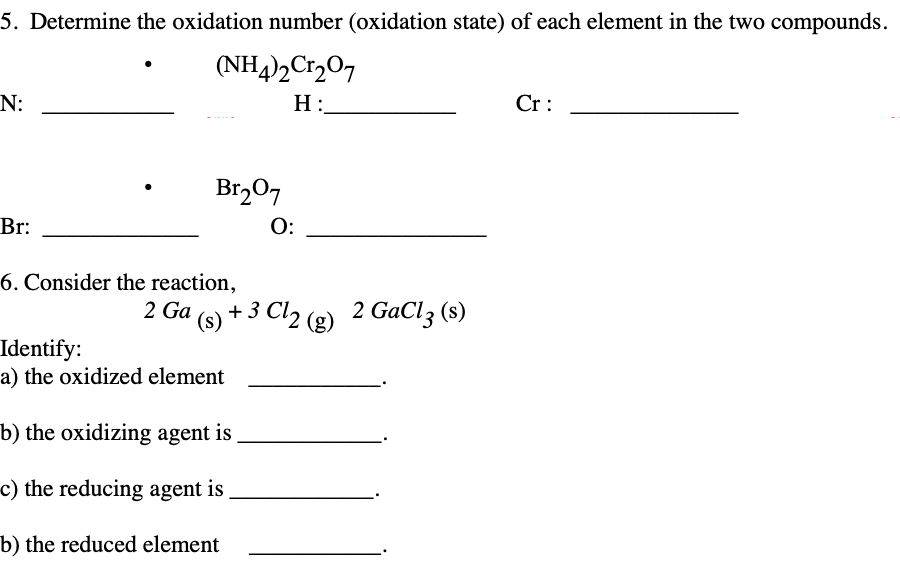 Solved 5 Determine The Oxidation Number Oxidation State