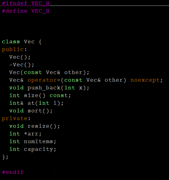 Solved #ifndef VEC H #define VEC_H class Vec { public: | Chegg.com