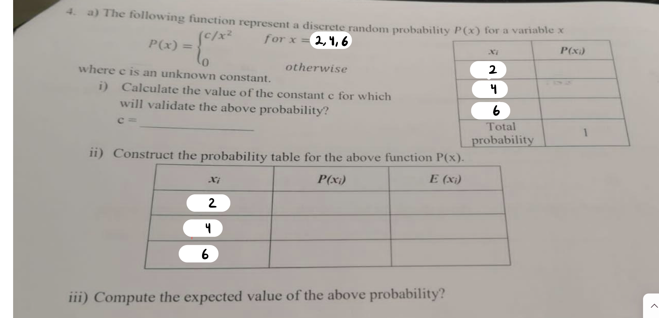 Solved a) The following function represent a discrete random | Chegg.com