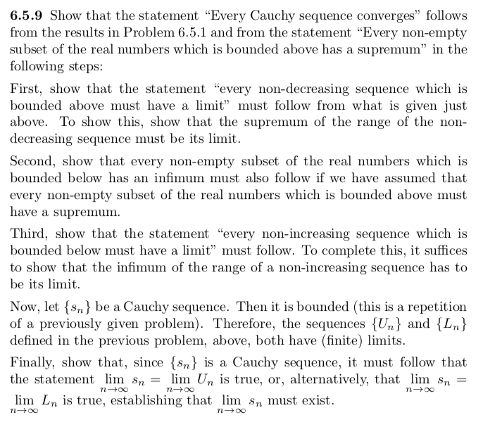 Solved 6.5.9 Show that the statement "Every Cauchy sequence | Chegg.com