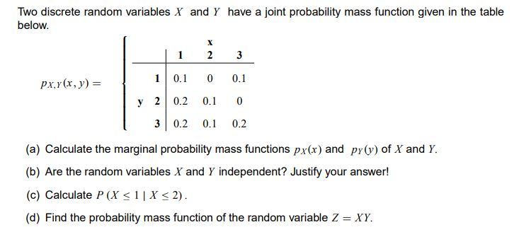Solved Two discrete random variables X and Y have a joint | Chegg.com