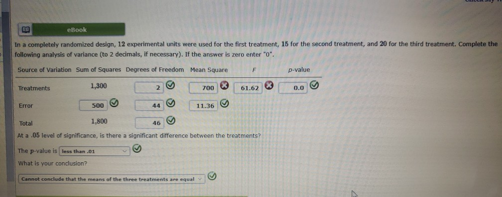 Solved ES eBook In a completely randomized design, 12 | Chegg.com