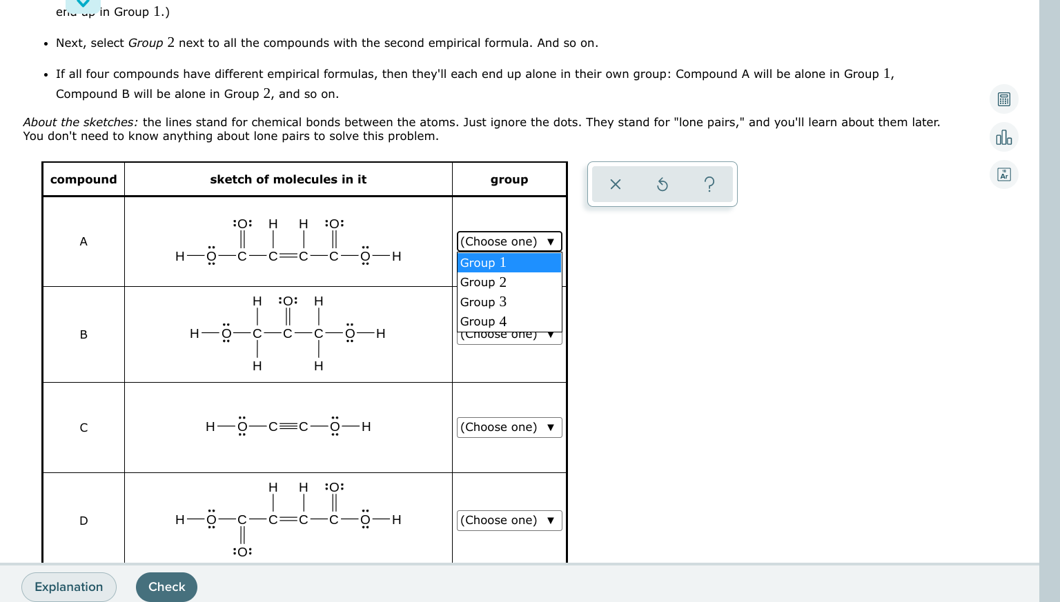 Solved Sort the molecular compounds in the table into groups | Chegg.com