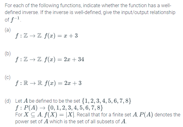 Solved For each of the following functions, indicate whether | Chegg.com