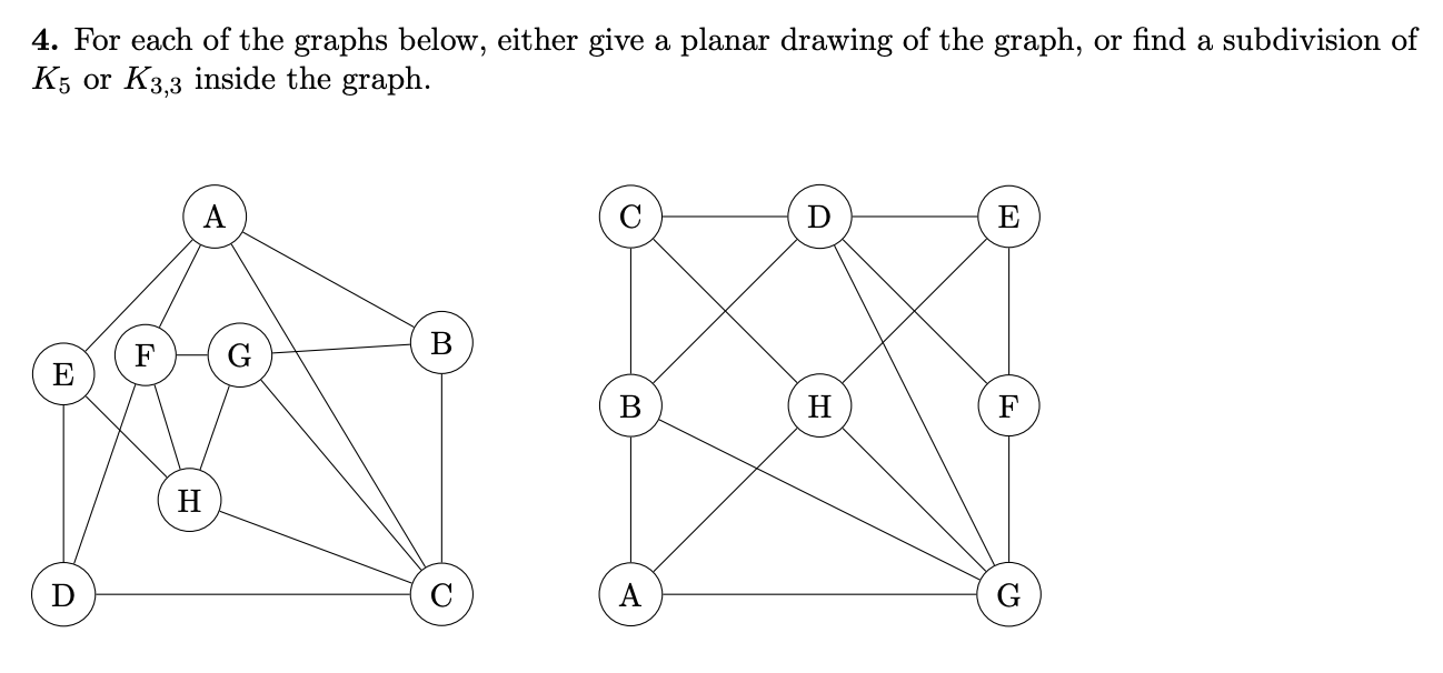 Solved 4. For each of the graphs below, either give a planar | Chegg.com