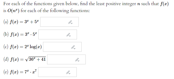 Solved For each of the functions given below, find the least | Chegg.com