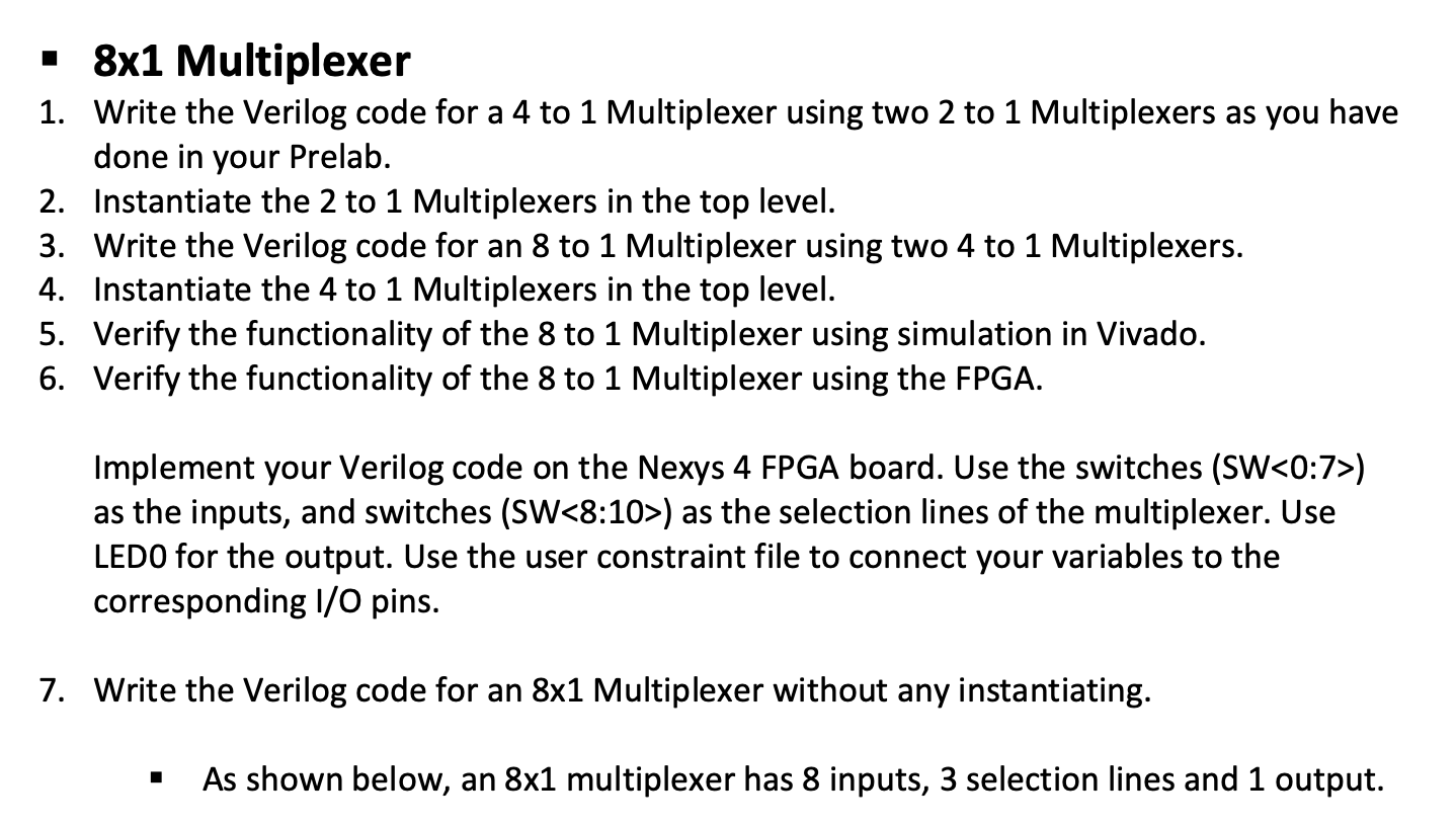 8x1 Multiplexer 1. Write the Verilog code for a 4 to | Chegg.com