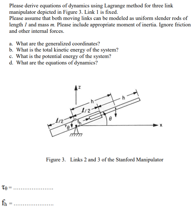 Solved Please derive equations of dynamics using Lagrange | Chegg.com