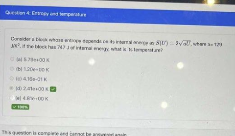 Solved Consider a block whose entropy depends on its | Chegg.com