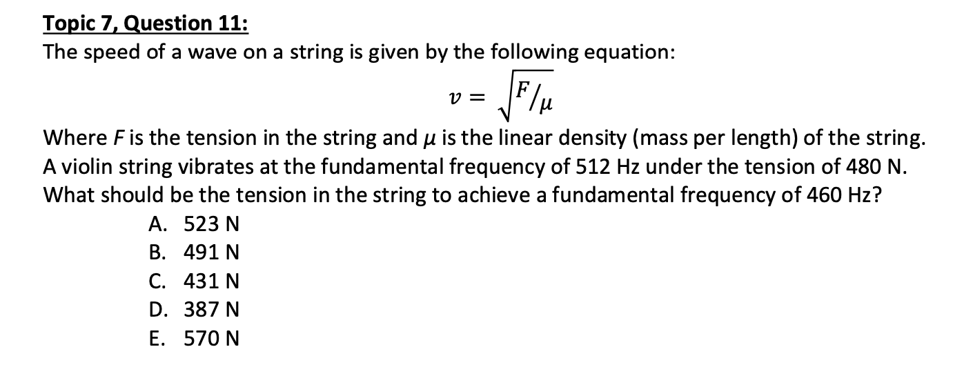 Solved V = Topic 7, Question 11: The speed of a wave on a | Chegg.com